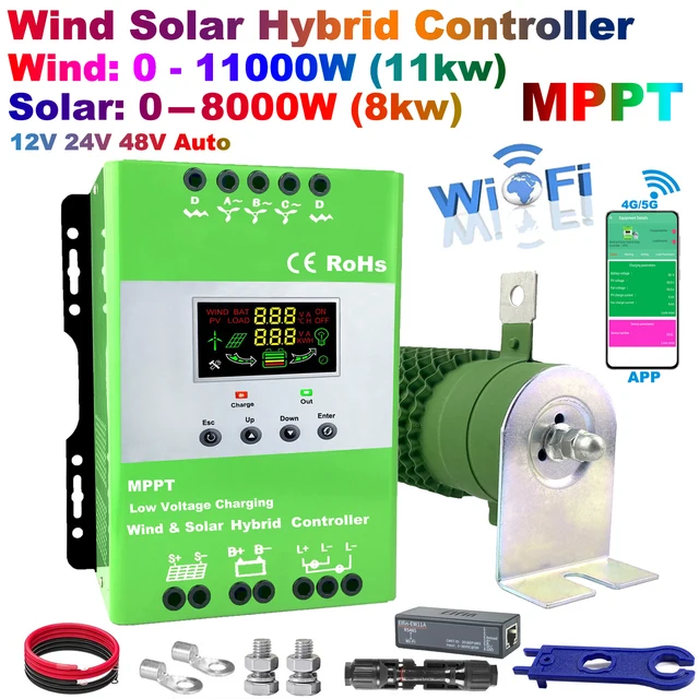 4000W 6000W Wind Solar Hybrid Charge Controller with Equalizer 12V 24V 48V AUTO MPPT for Solar ...