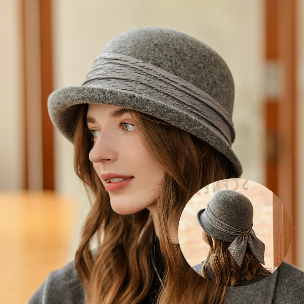 Women-Party-Formal-Headwear-Bucket-Hat-Lady-Winter-Fashion-Asymmetric ...