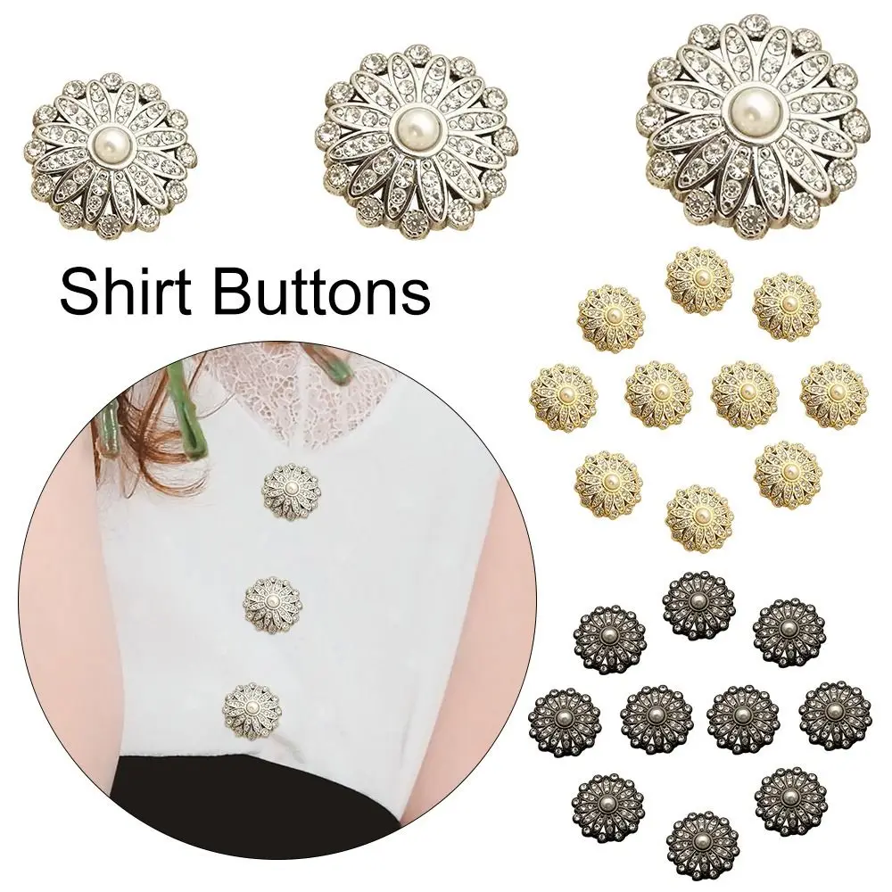 10Pcs Retro Metal Pearl Diamond Clothing Buttons DIY Clothing Sewing ...