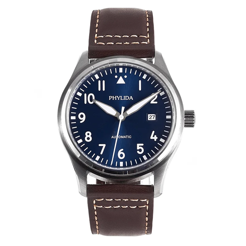 PHYLIDA 42mm Blue Dial Pilot Watch 5ATM Japan MIYOTA Automatic Domed ...
