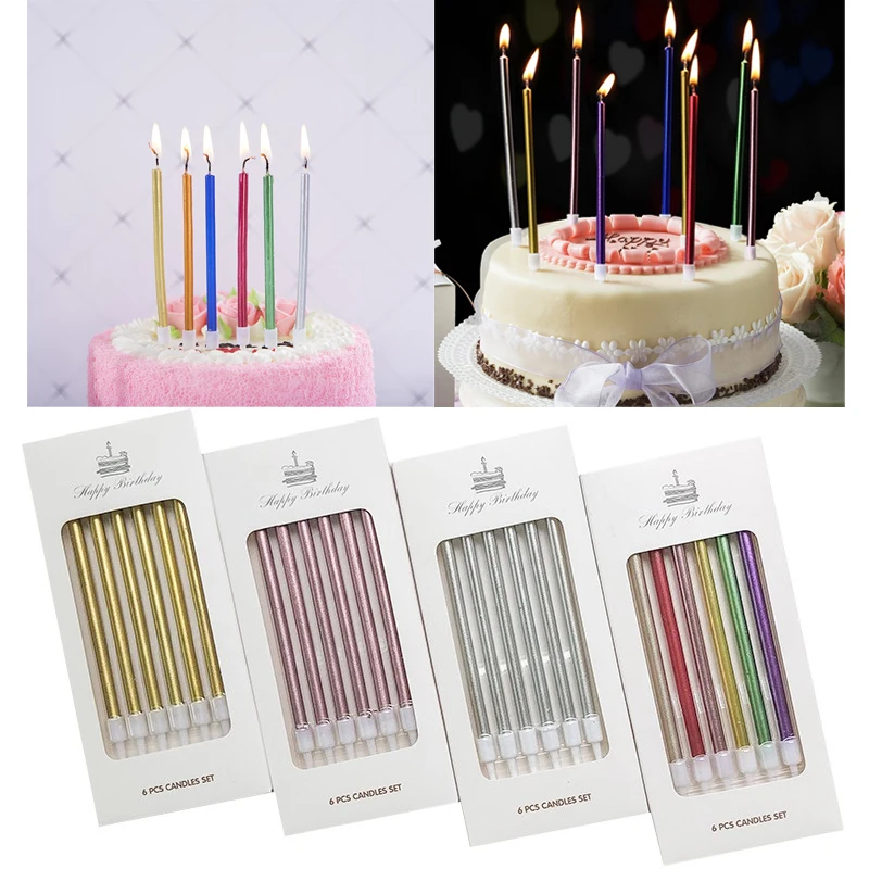 6pcs-Cake-Candle-Anivers-rio-Velas-Longas-Velas-Coloridas-13-5cm-Decora ...