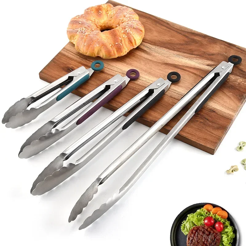 1PC-BBQ-Grilling-Tong-Salad-Cake-Dessert-Serving-Food-Tongs-Stainless ...