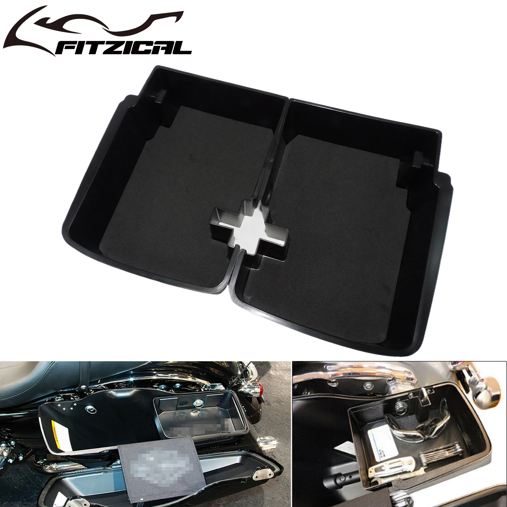 Motorcycle-Black-Hard-Top-Shelf-Saddlebag-Tray-Organizer-For-Harley ...