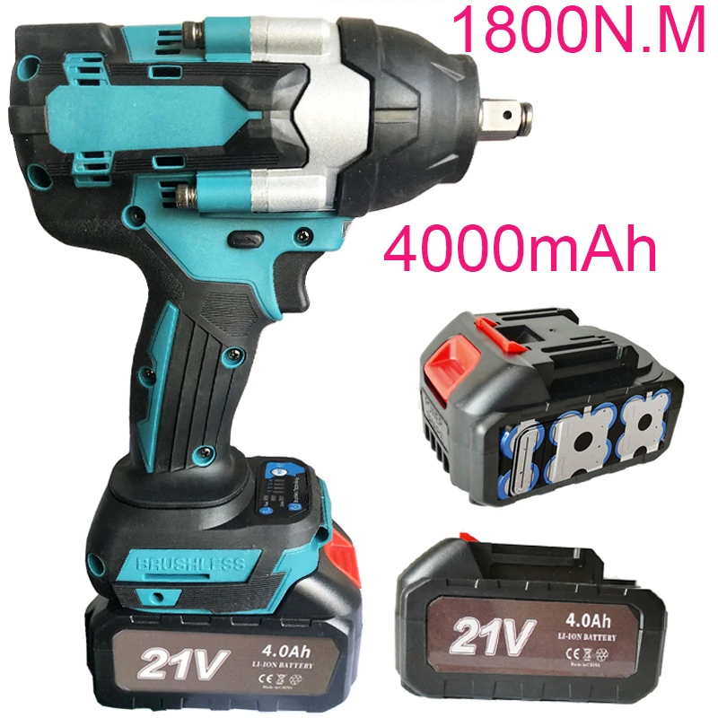1800n.m Torque Brushless Electric Impact Wrench 2pcs Battery For Trucks ...
