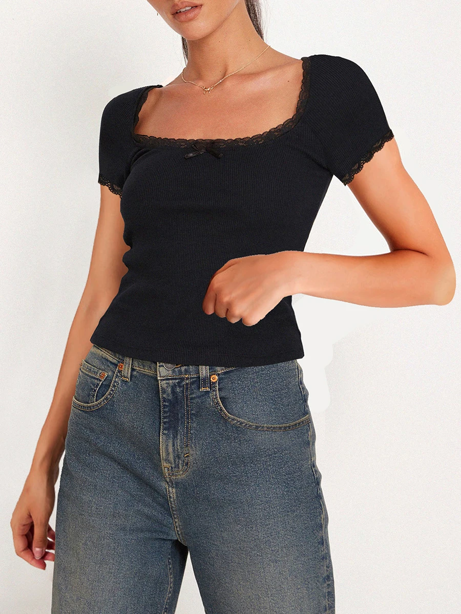 Women-Coquette-Y2K-Crop-Tops-Short-Sleeve-Lace-Trim-Aesthetic-T-Shirts ...