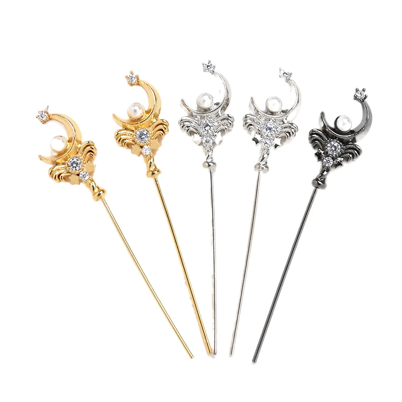 1-piece-Copper-plated-real-gold-Zircon-inlaid-Pearl-Moon-shaped-Fairy ...