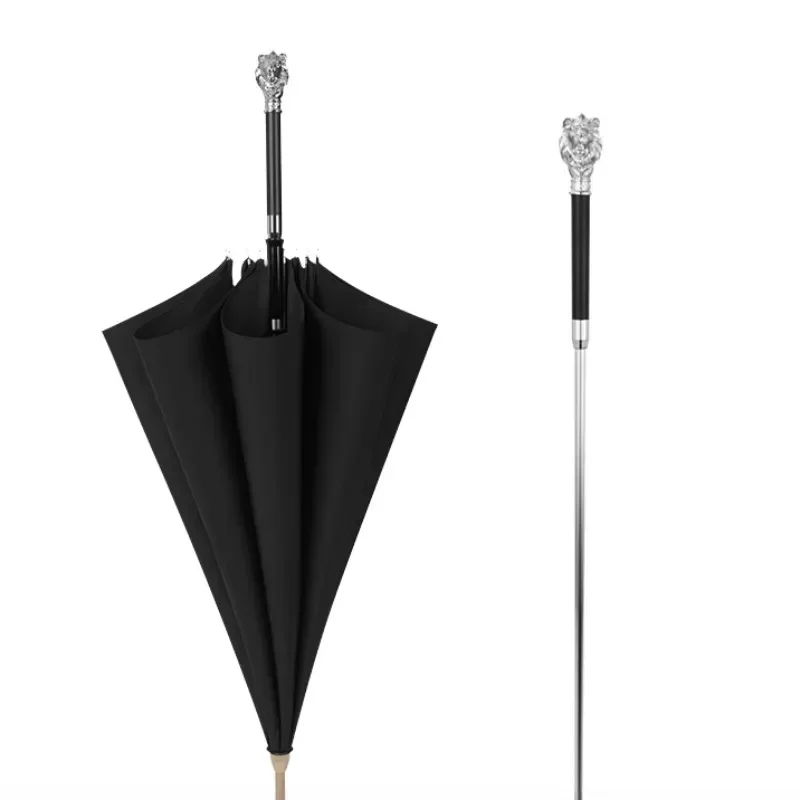 Vintage Pure Black Gentleman Umbrellas Silver Animal Head Handle ...