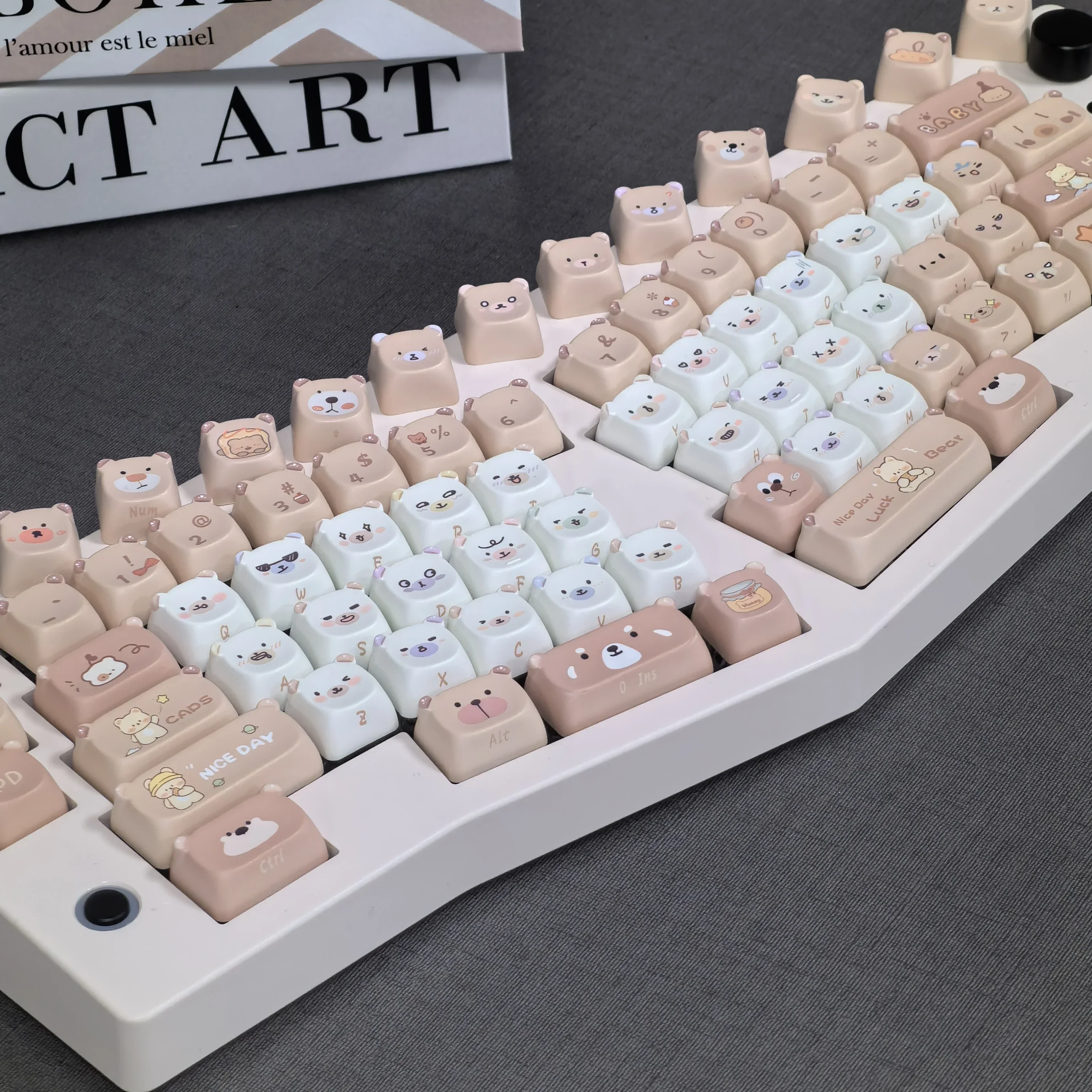 133Keys-Cute-Mocha-Bear-Keycap-EAO-Height-Khaki-White-Bear-Head-Design ...