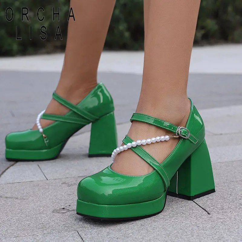 ORCHA-LISA-Design-Women-Pumps-Square-Toe-Chunky-Heels-9-5cm-Platform ...