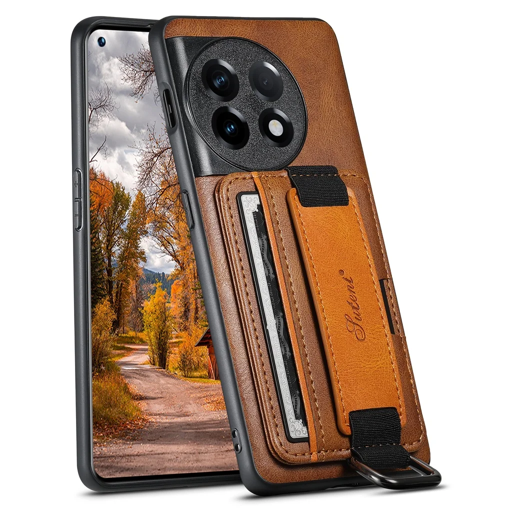 One-Plus-11-Phone-Case-Card-Slot-Holder-Luxury-Wristband-Leather-Back ...
