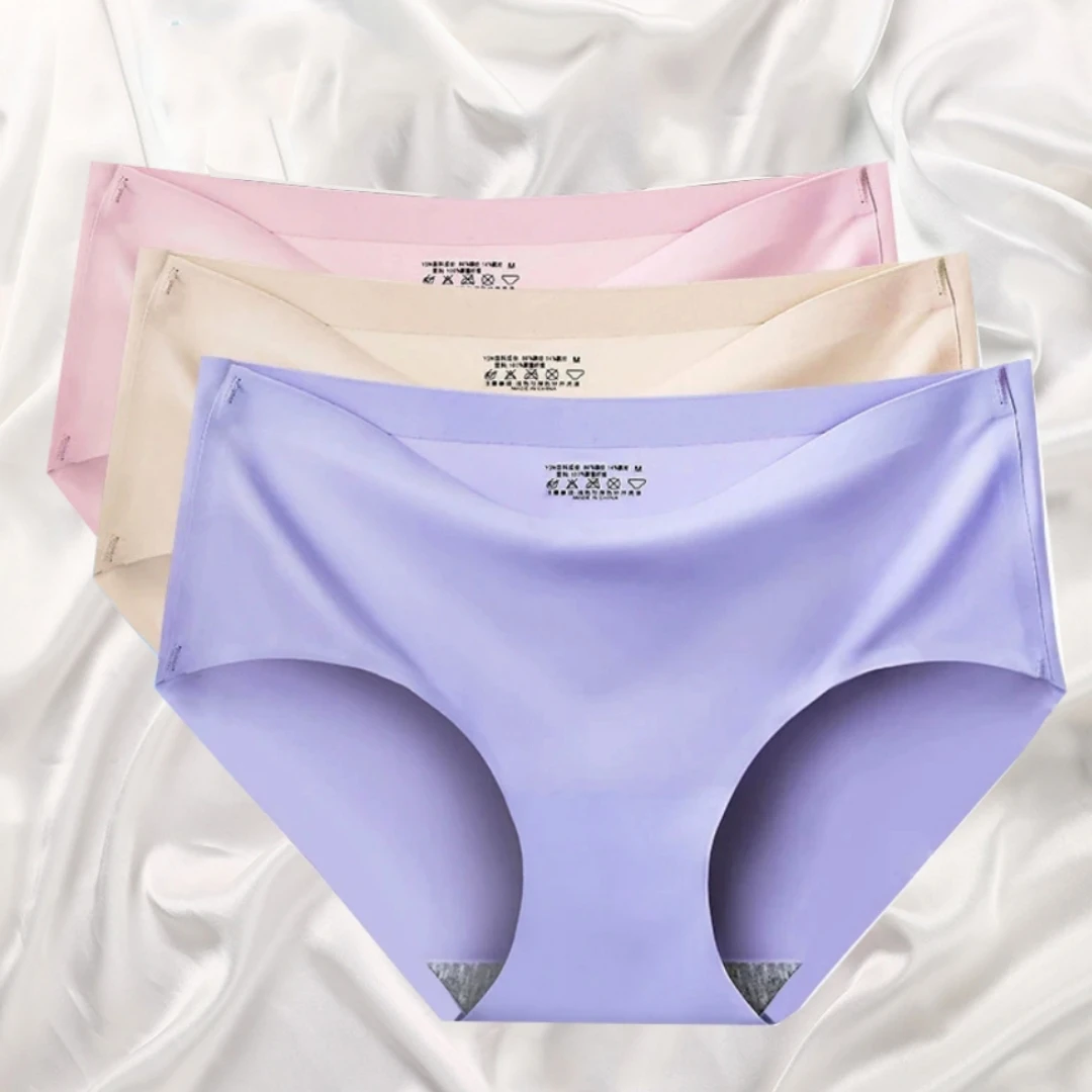 Panties Thin Women's Ice Silk Traceless Underwear Girls Mid-Waist Sexy ...