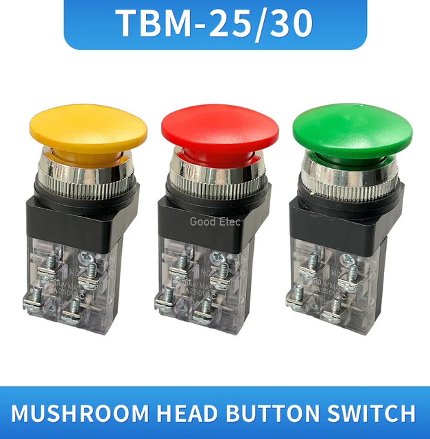 Red Green Ac 250v 6a Dpst Momentary Mushroom Head Push Button Switch Ts