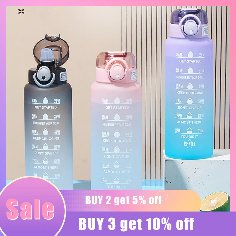 Botella de agua motivacional de 1 litro con pajita Noozle con marcador de tiempo, botella de ...
