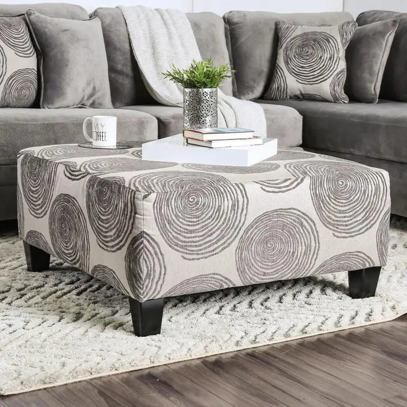 Oversized Transitional Gray Patterned Square Upholstery Ottoman with ...