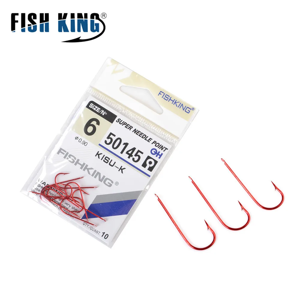 FISH-KING-10pcs-Long-Red-Fishing-Hook-6-16-Barbed-Fishhook-High-Carbon ...