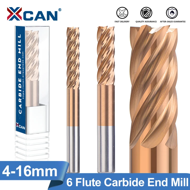 XCAN CNC Milling Cutter 6 Flute Carbide End Mill HRC 55 TiCN Coated CNC ...