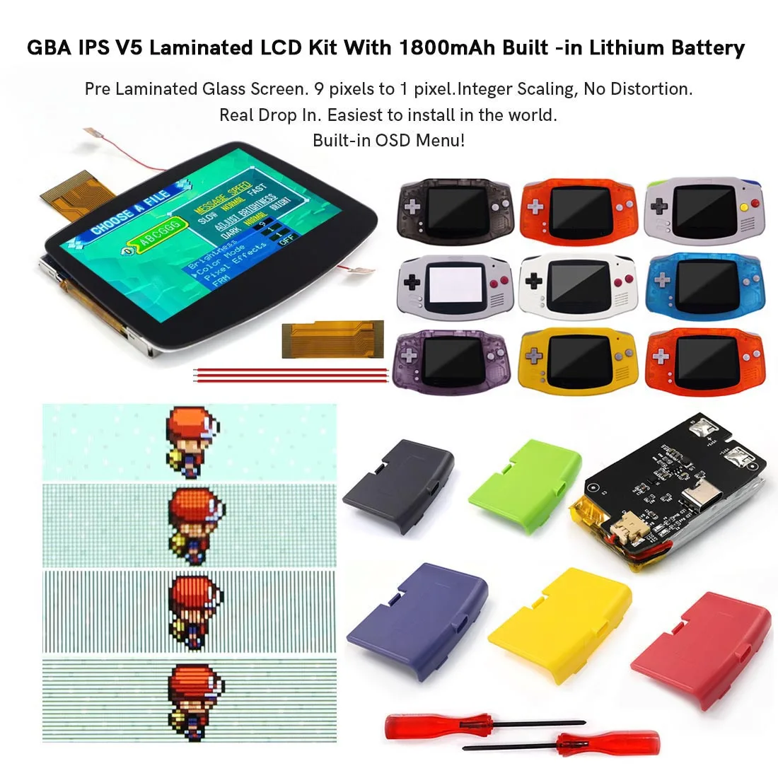 For-Gameboy-Advance-GBA-Rechargeable-Battery-Mod-1800mAh-Li-ion-GBA-V5 ...