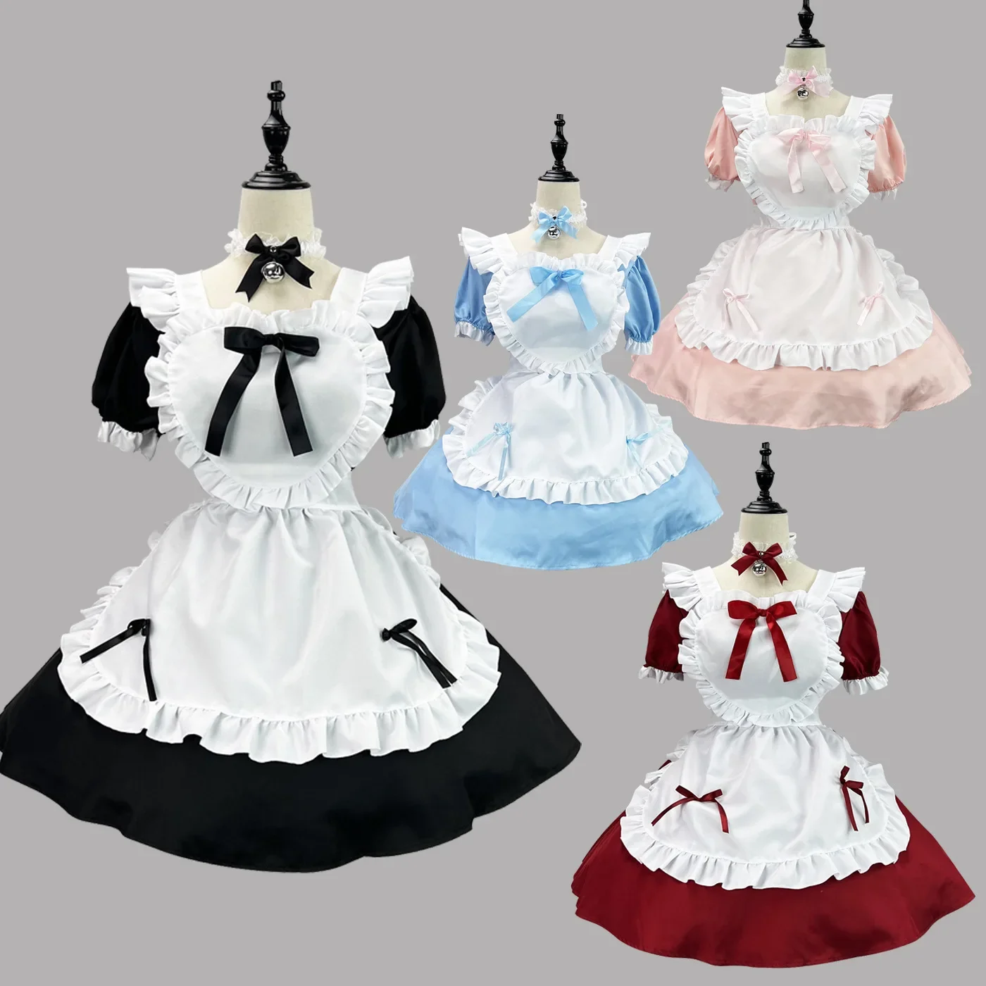 Anime Cute Heart Lolita Maid Cosplay Costume 4Colors Alice Dress Girls ...