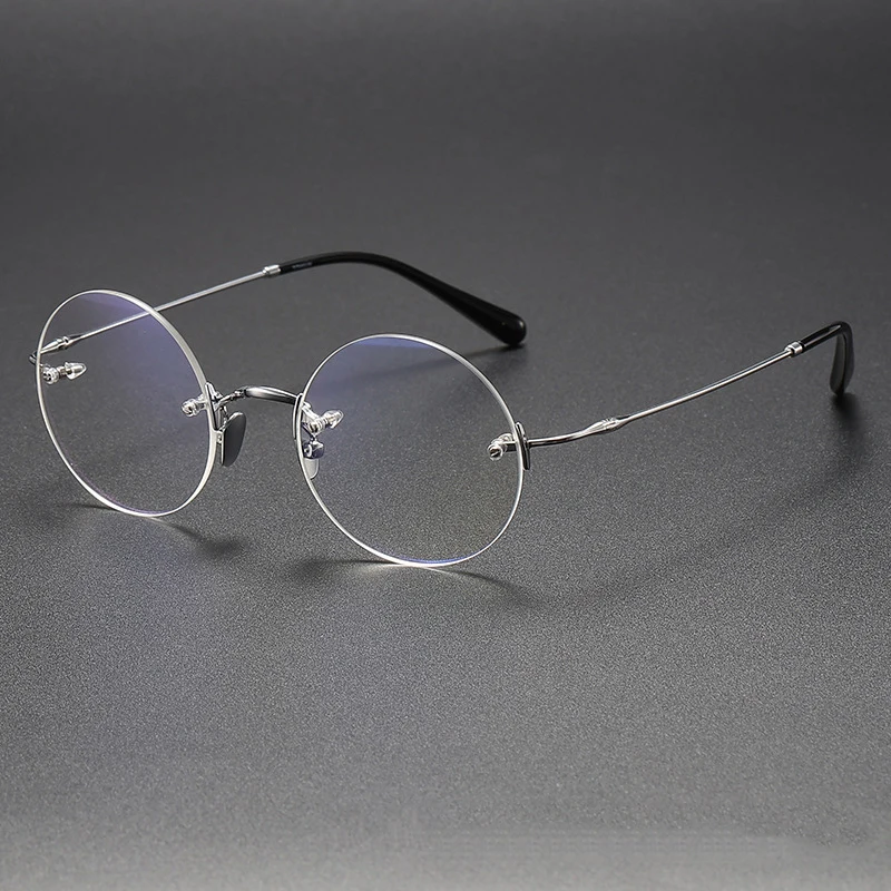 Top-Quality-Round-Rimless-Titanium-Glasses-Frame-Men-Women-Vintage ...