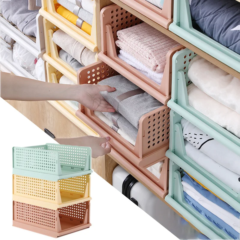 Wardrobe Pull Storage Basket Foldable Layered Partition Clothes ...