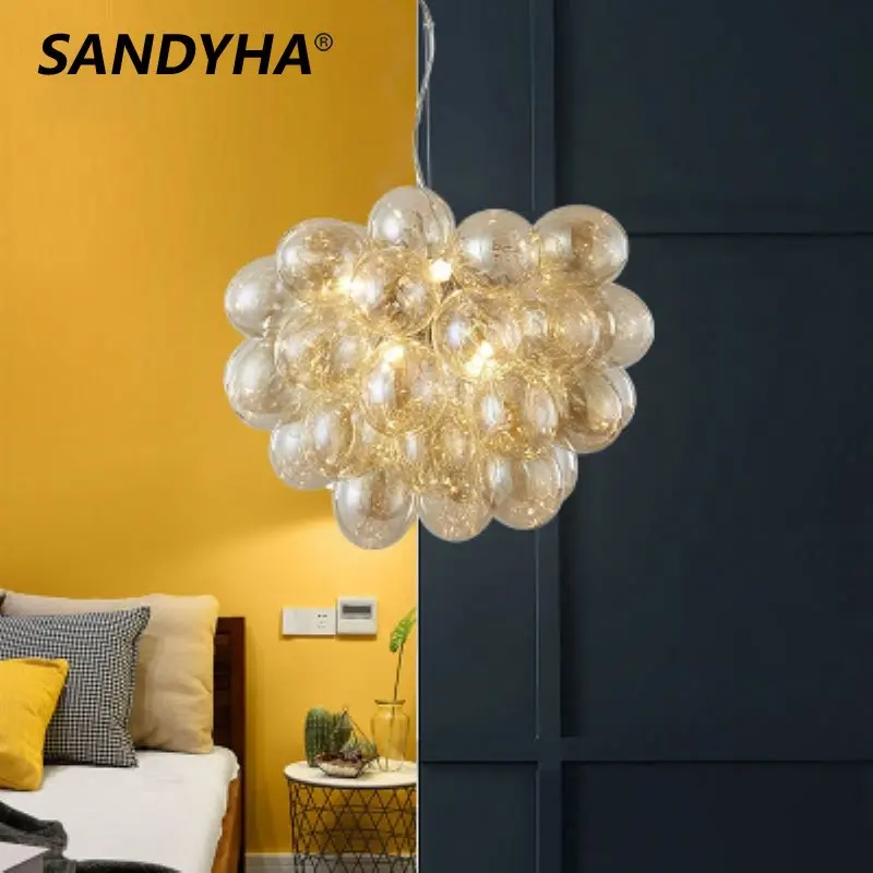SANDYHA Nordic Simple Balloon Chandelier Creative Bubble Glass Pendant ...