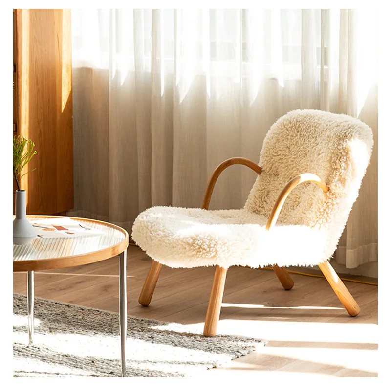 Single-person-sofa-chair-Australian-plush-small-unit-solid-wood-Nordic ...