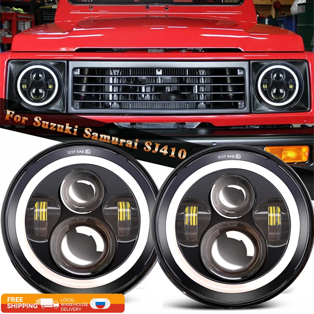 2pcs 7'' Led Drl Headlight 4x4 7inch Round Halo Headlights For Jeep Jk ...