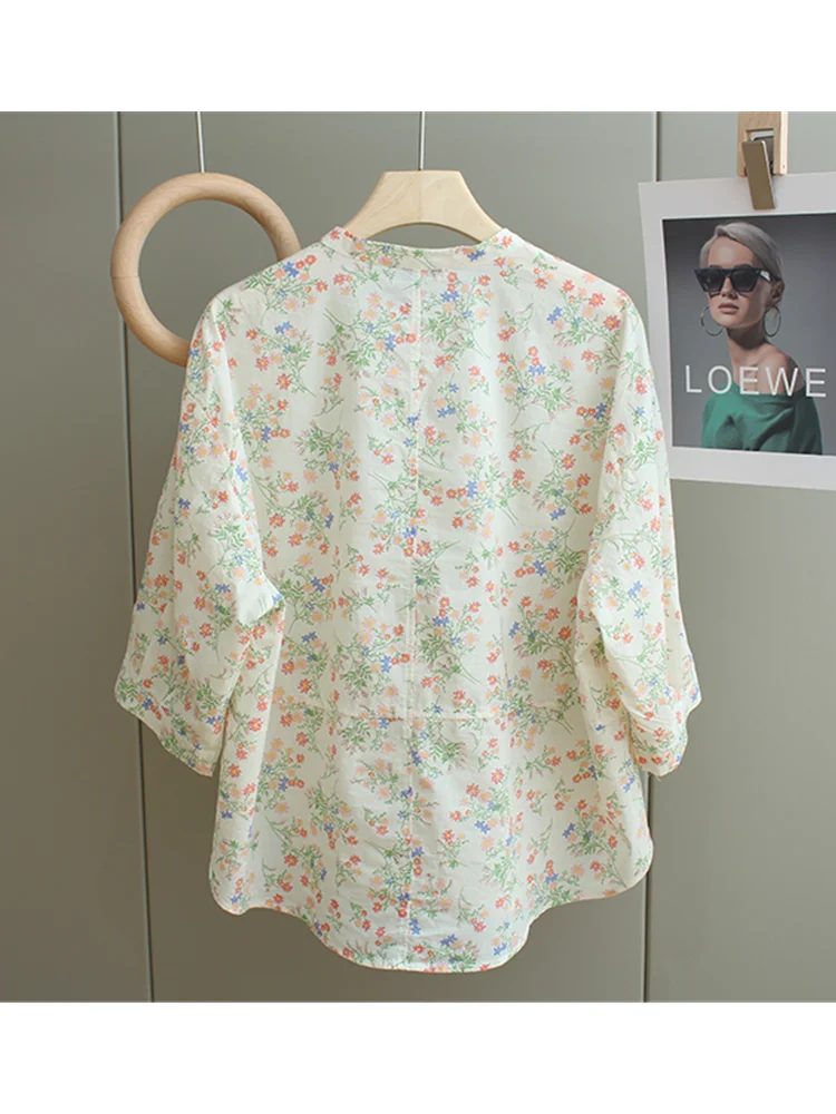 Lamtrip Unique Rustic Little Flowers Print Stand Collar 3/4 Sleeve ...