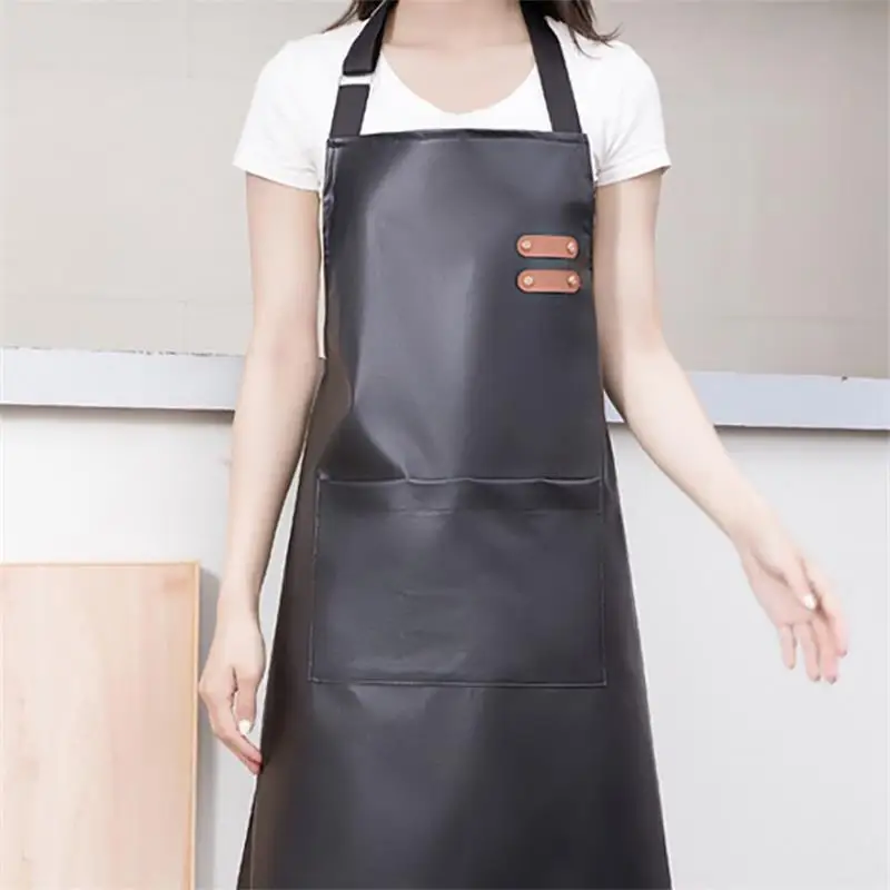 Waterproof And Oil Resistant Apron For Kitchen Womens PU Soft Leather ...