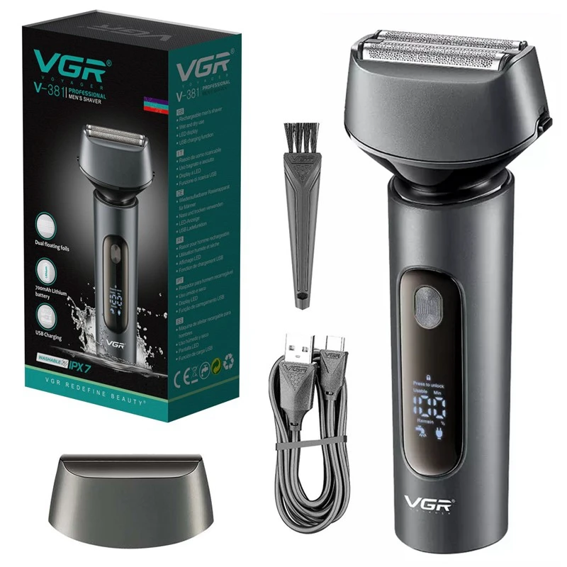 VGR impermeável barbeador elétrico para homens, barbeador profissional, barbeador elétrico ...