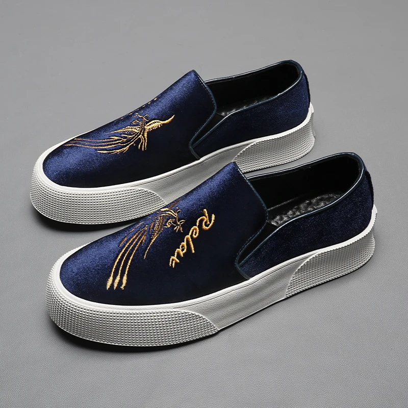 New-Blue-Men-s-Vulcanize-Shoes-Flock-Black-Green-Sneakers-Casual-Shoes ...