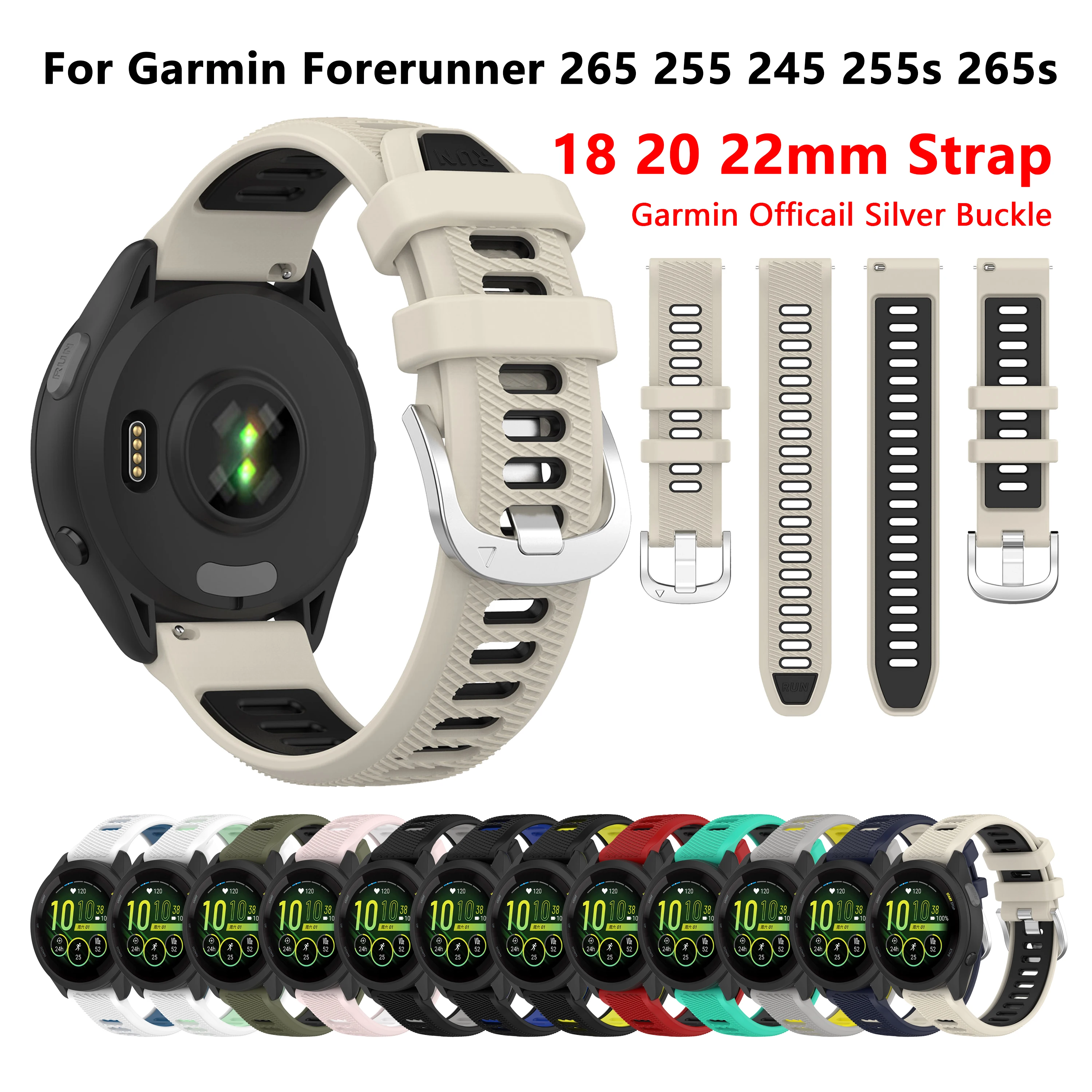 18-20-22mm-Soft-Silicone-Watch-Band-for-Garmin-Forerunner-265-255-245 ...