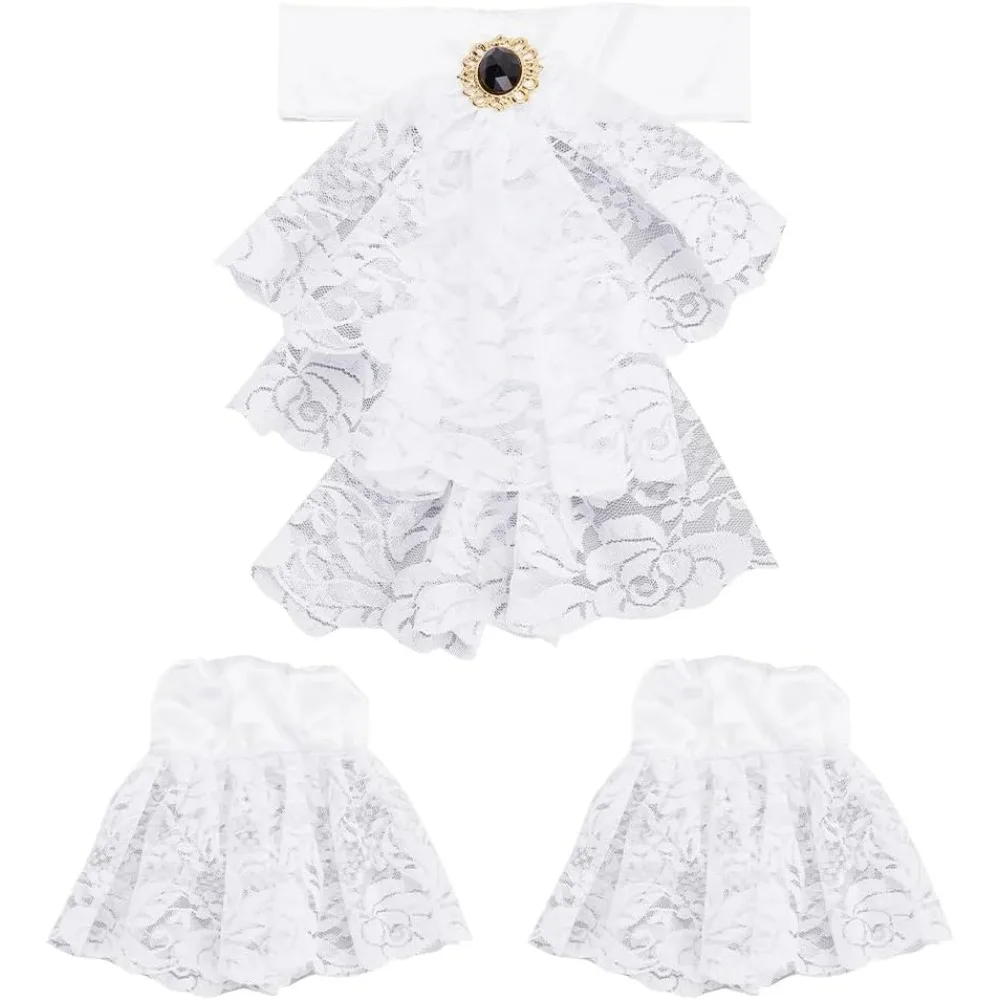 Jabot Cuffs Set Lace Ruffled Collar Unisex Lace Jabot Collar and Cuffs ...