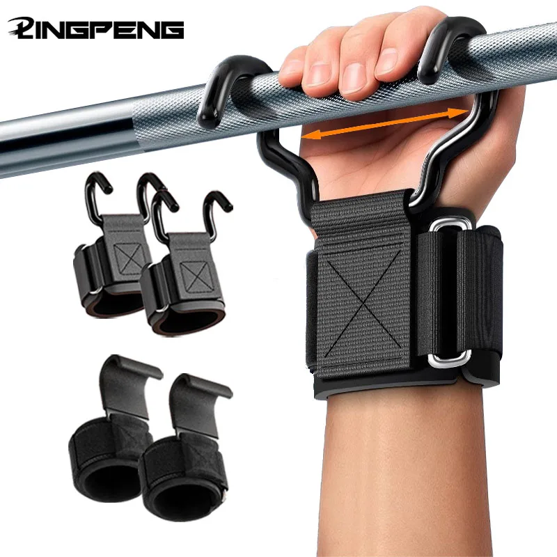 Weight Lifting Hook Grips With Wrist Wraps Hand-Bar Wrist Strap Gym ...