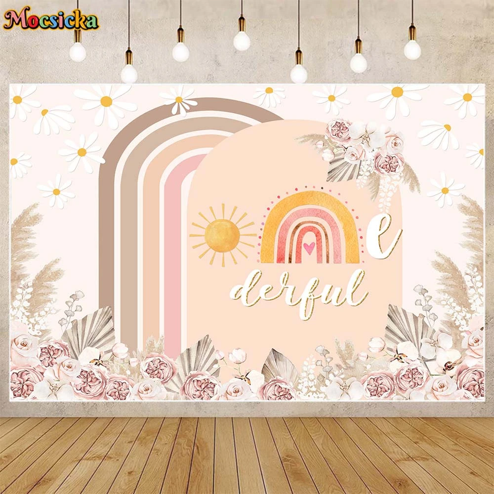 Mocsicka Bohemian Girl 1st Birthday Backdrop Boho Rainbow Baby First ...
