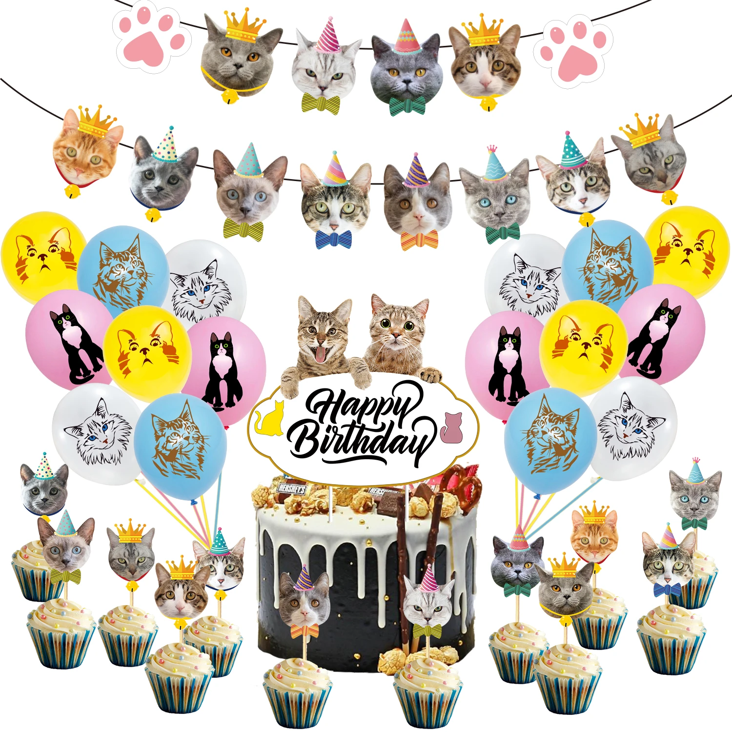 Cat Party Decorations Birthday | Birthday Theme Cat | Banner Balloons ...