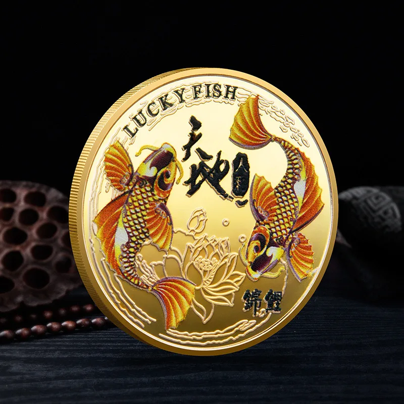 Carp Medal Koi Good luck Coin Lucky Fish Commemorative coins Painted