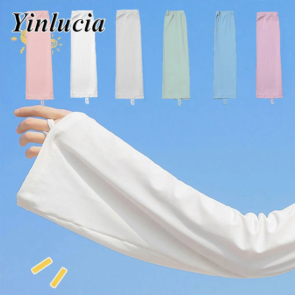 2 Pairs Summer Arm Cover Cool Ice Silk Sports Solid Color Loose Sun ...