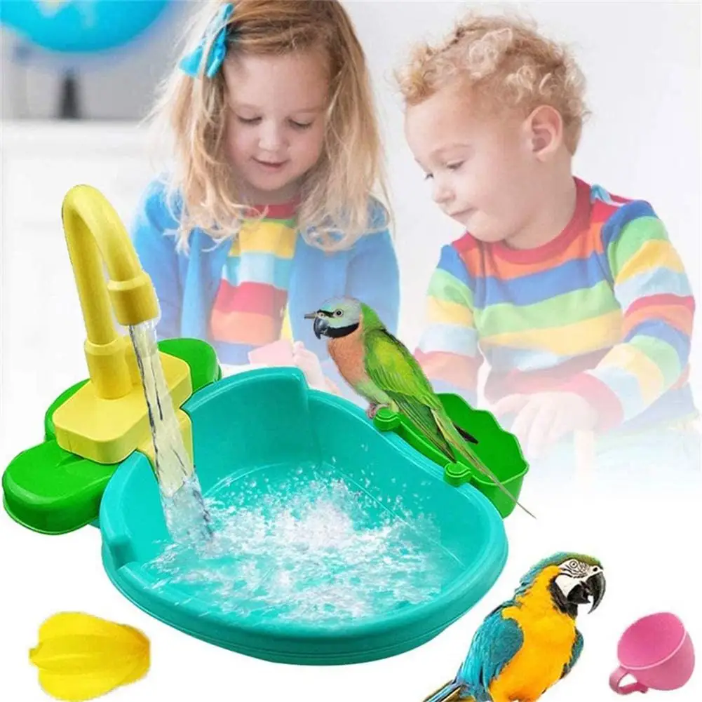 Automatic-Bird-Bath-Tub-With-Faucet-Pet-Parrots-Parakeet-Cockatiel ...
