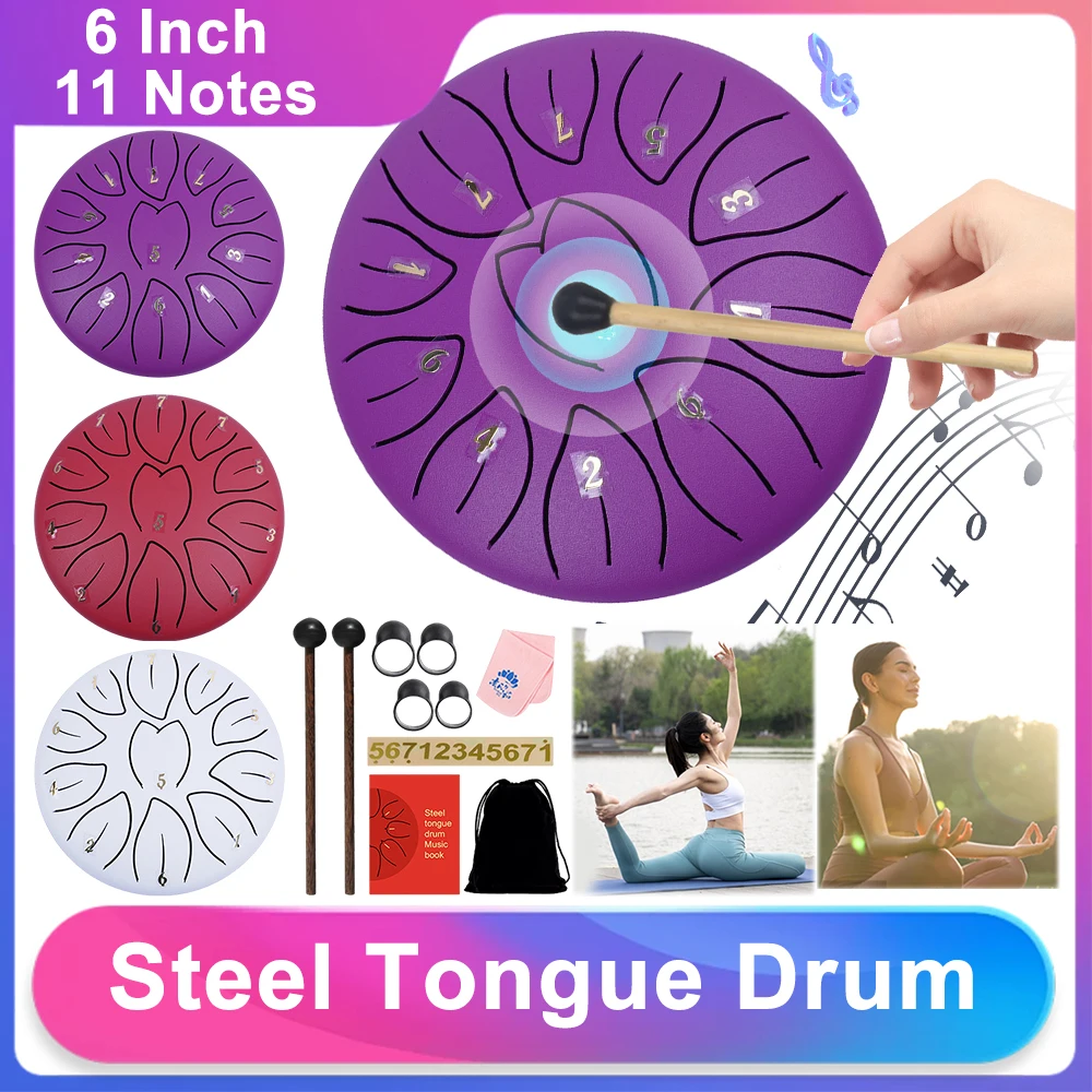 NEW-6-Inch-11-Notes-Rain-Drum-Yoga-Hand-Pan-Drum-Relaxing-Steel-Tongue ...