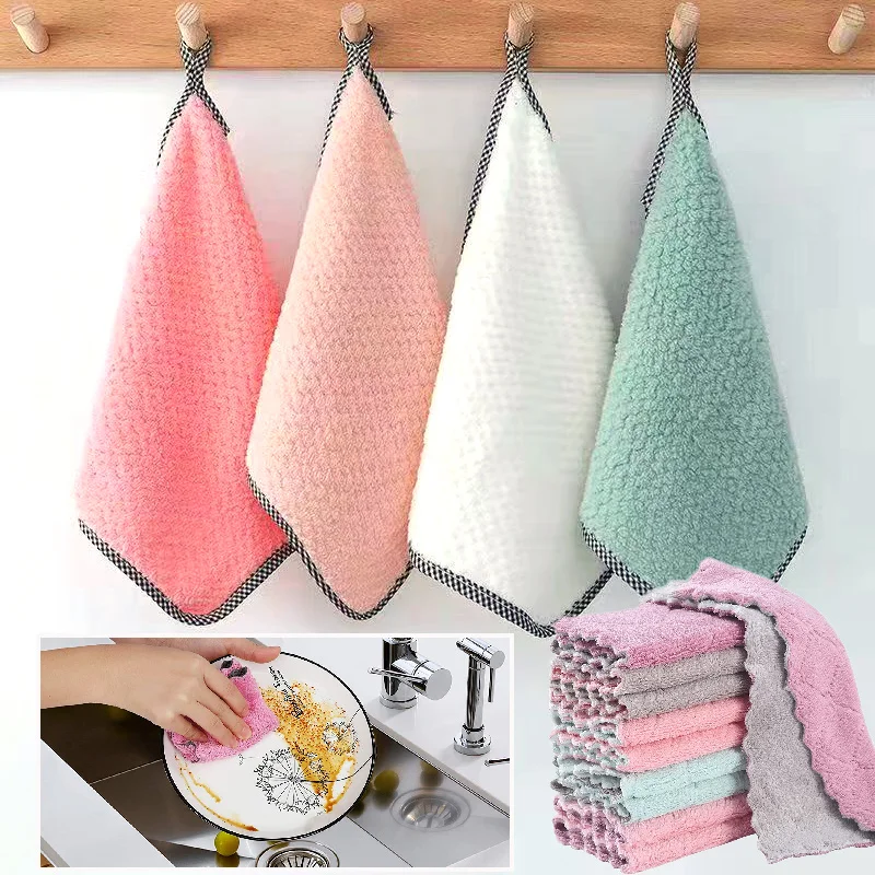 1/3/5Pcs Kitchen Dish Towels Dish Cloths Absorbent Kitchen Towels Coral ...