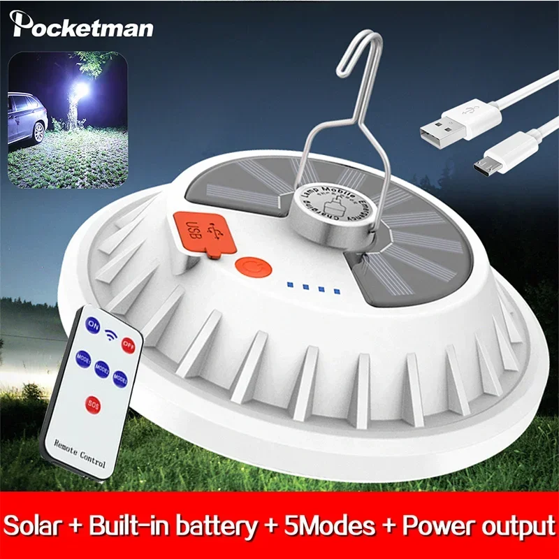 Portable-LED-Camping-Lantern-Solar-USB-Charging-Lamp-Bulbs-Remote ...
