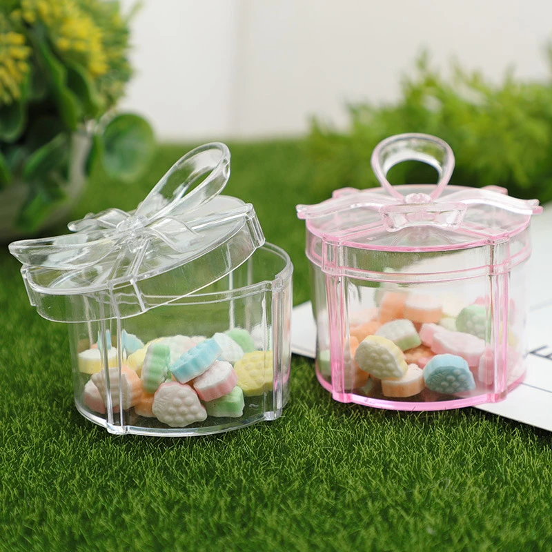 Plastic Candy Box With Bow Lid Wedding Gift Boxes Jewelry Storage ...