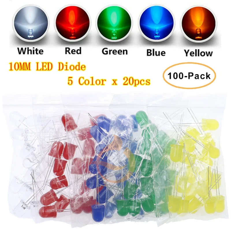 F10 10mm LED emitting Diode red white yellow green blue 3v Led Assorted ...