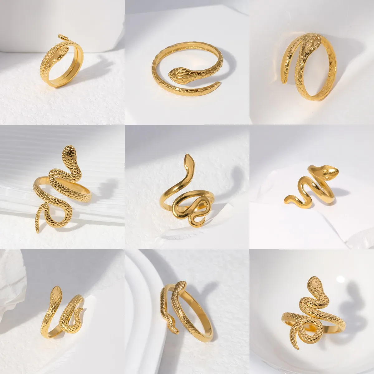 316L Stainless Steel Snake Ring for Women Men Punk Serpent Gold Color ...