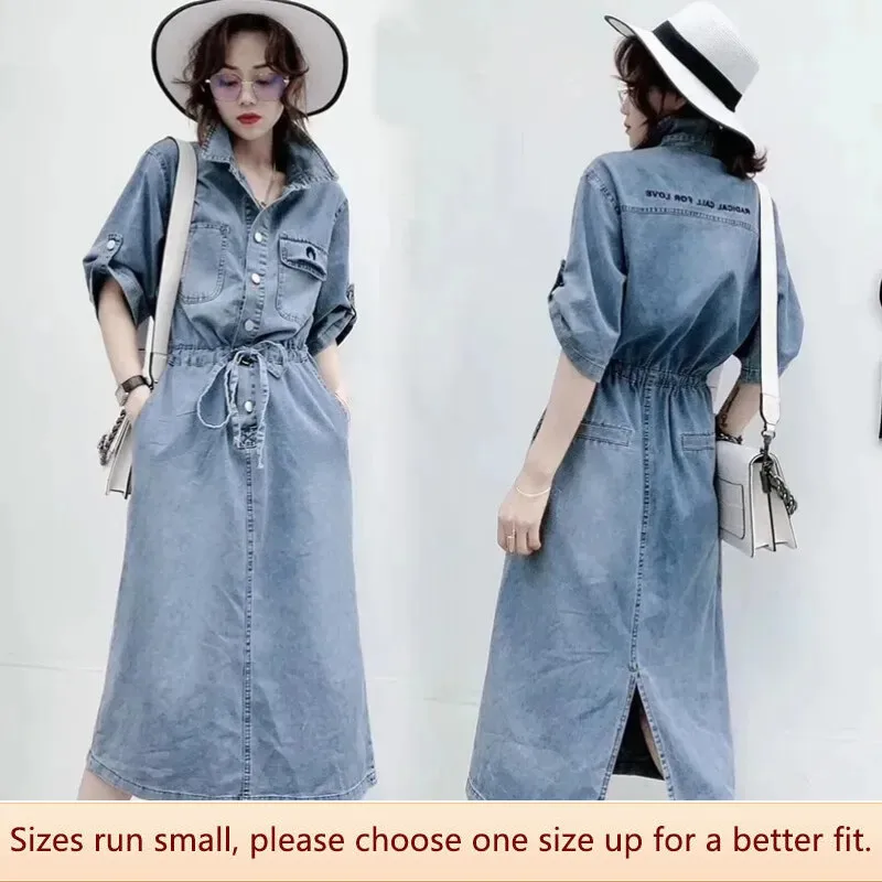 Robe-en-jean-mi-longue-pour-femme-coupe-couvertes-robe-trap-ze-brod-e ...