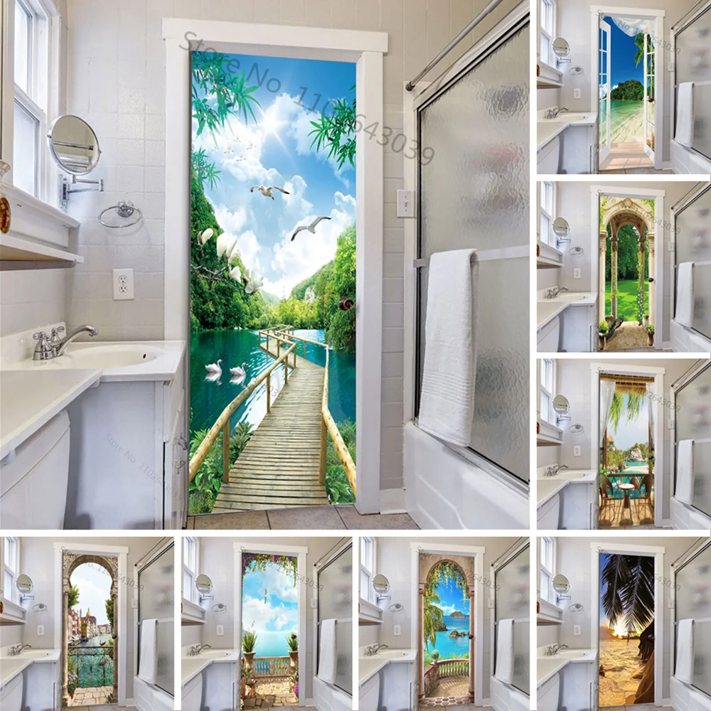 PVC Home Decor Entrance Door Sticker Bath Shower Room Bedroom Self ...