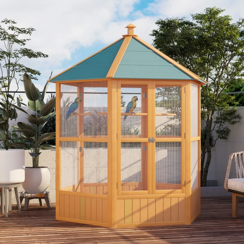 Large-Wooden-Aviary-Flight-Bird-Cage-With-Covered-Roof-Outdoor-Wood ...