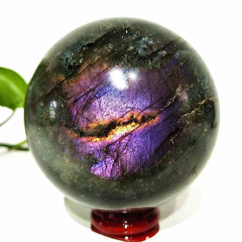 Natural Labradorite Yellow Crystal Ball Biue Stone Sparkling Ornaments ...
