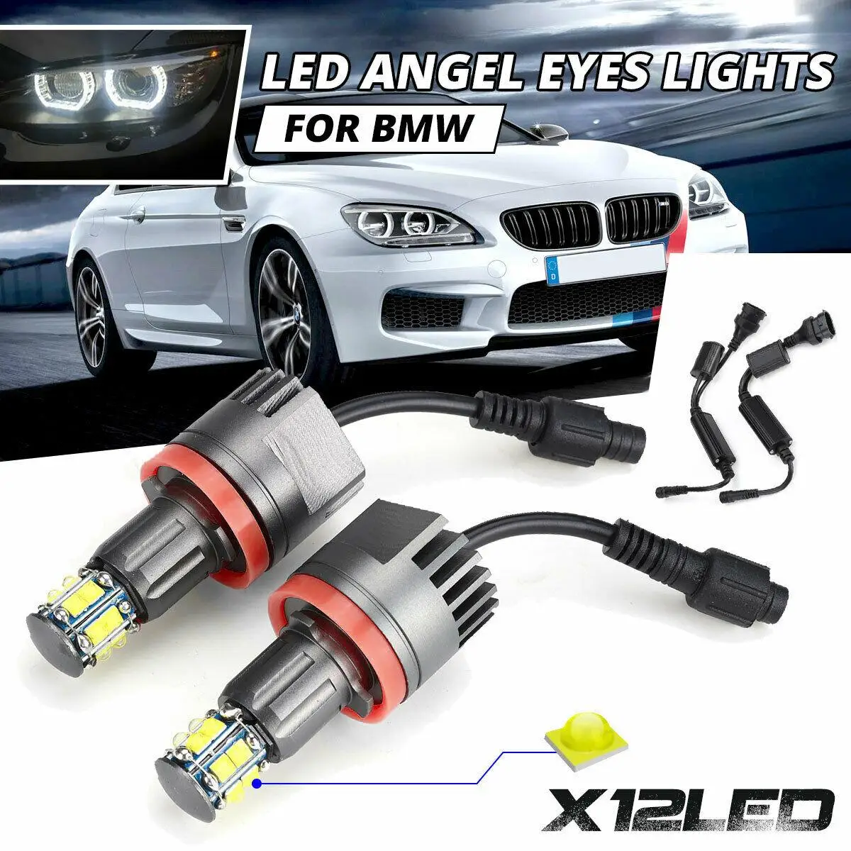 2x-240W-H8-Angel-Eyes-LED-Halo-Ring-Light-Bulbs-6500K-White-For-BMW-E90 ...